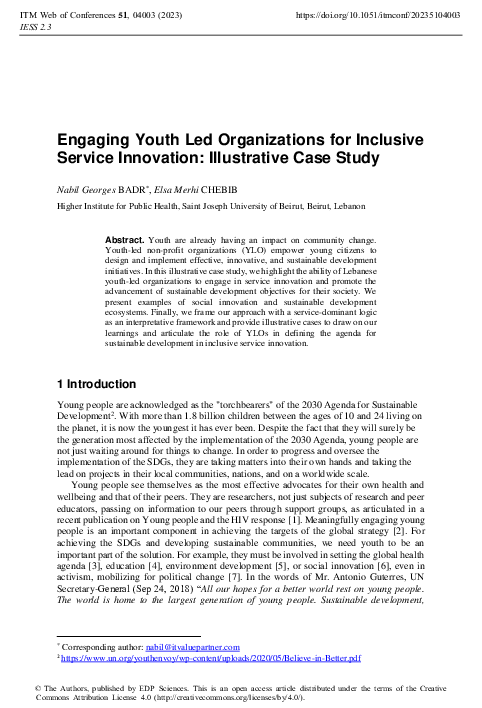 (PDF) Engaging Youth Led Organizations for Inclusive Service Innovation ...