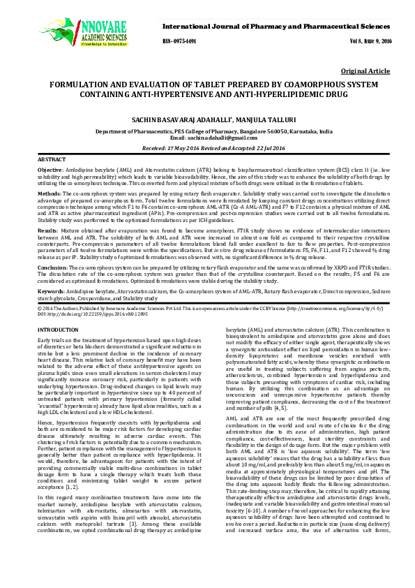 (PDF) FORMULATION AND EVALUATION OF TABLET PREPARED BY COAMORPHOUS ...