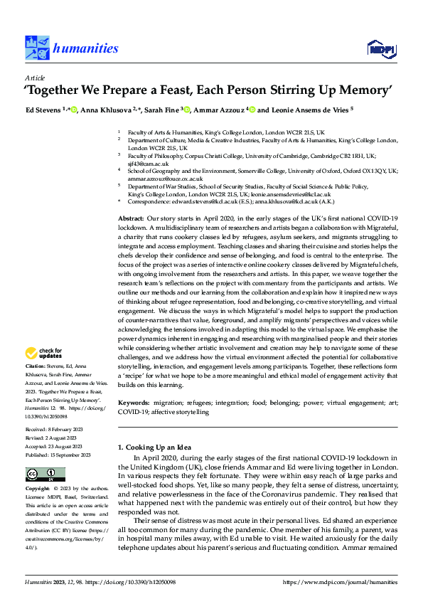 (PDF) ‘Together We Prepare a Feast, Each Person Stirring Up Memory’