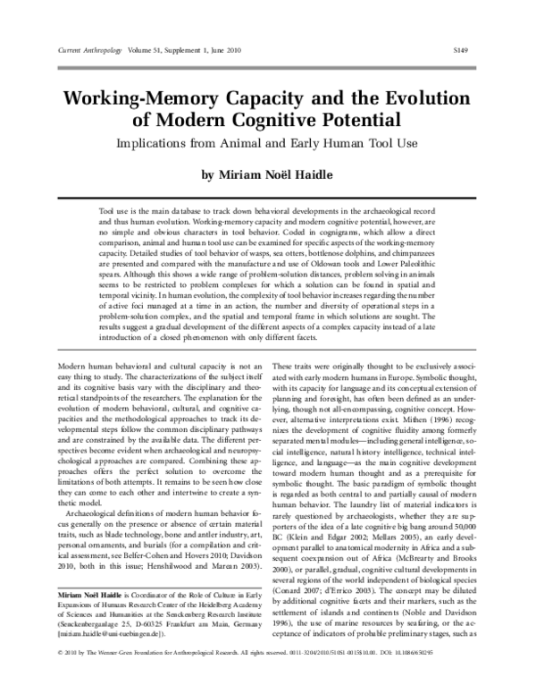 (PDF) Working‐Memory Capacity and the Evolution of Modern Cognitive Potential