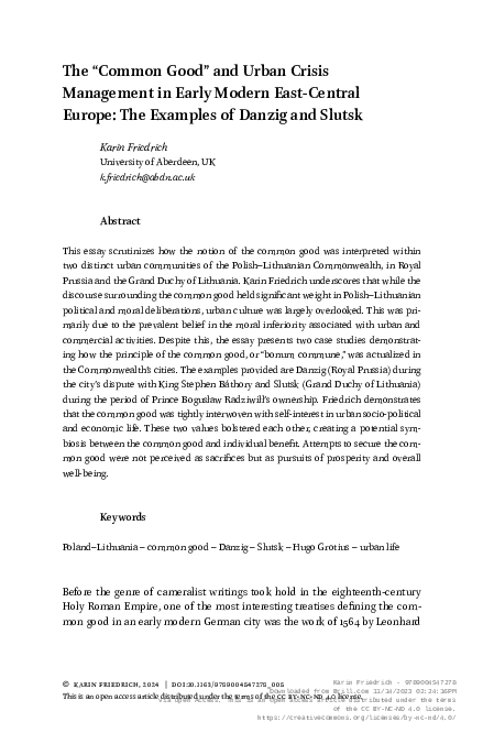 (PDF) The "Common Good" and Urban Crisis Management in Early Modern East-Central Europe: The ...