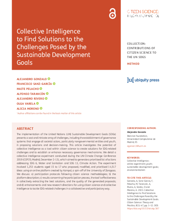 (PDF) Collective Intelligence to Find Solutions to the Challenges Posed by the Sustainable ...