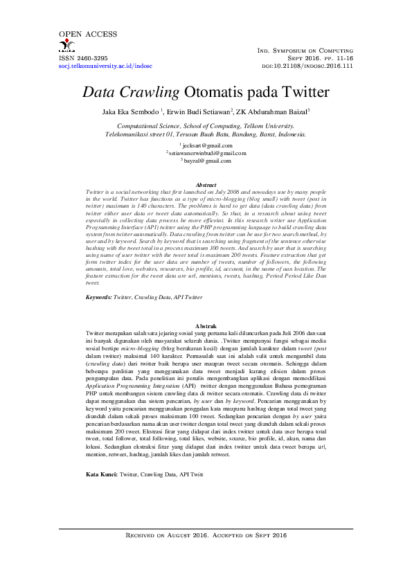 (PDF) Data Crawling Otomatis pada Twitter