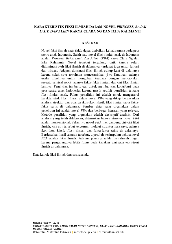 (PDF) Karakteristik Fiksi Ilmiah Dalam Novel Princess, Bajak Laut, Dan ...