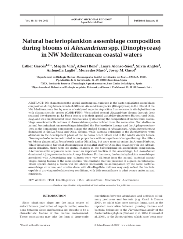 (PDF) Natural bacterioplankton assemblage composition during blooms of ...