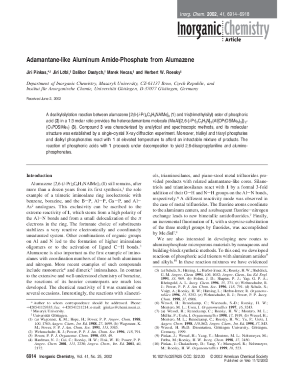 (PDF) Adamantane-like Aluminum Amide-Phosphate from Alumazene