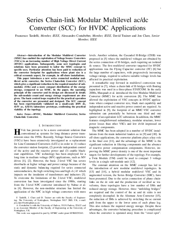 (PDF) Series Chain-Link Modular Multilevel AC–DC Converter (SCC) for HVDC Applications