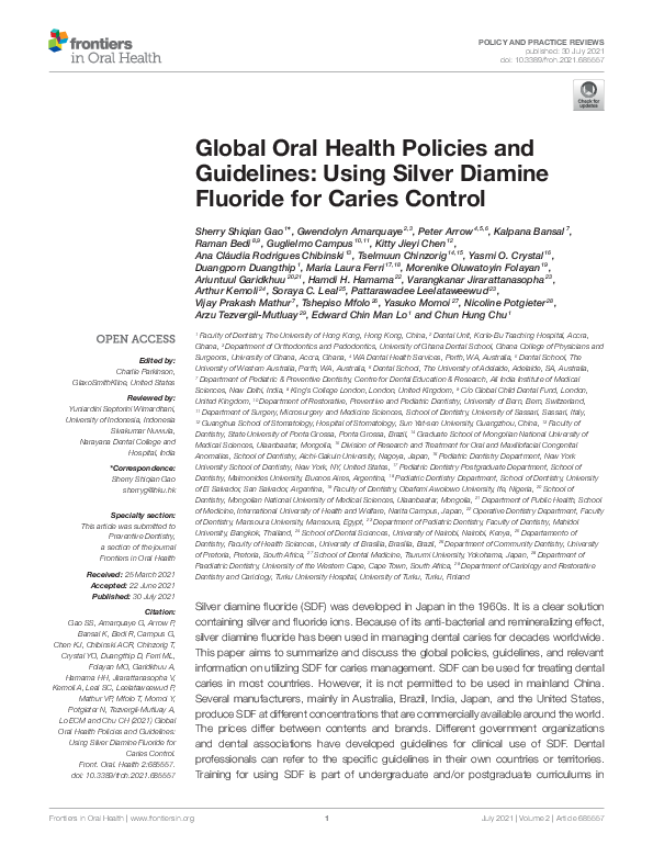 (PDF) Global Oral Health Policies and Guidelines: Using Silver Diamine ...