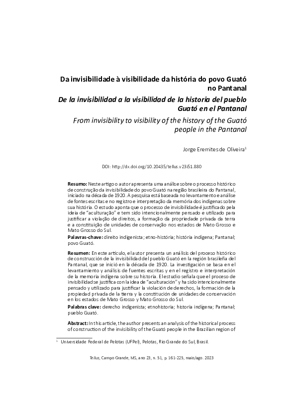 (PDF) Da invisibilidade à visibilidade da história do povo Guató no ...