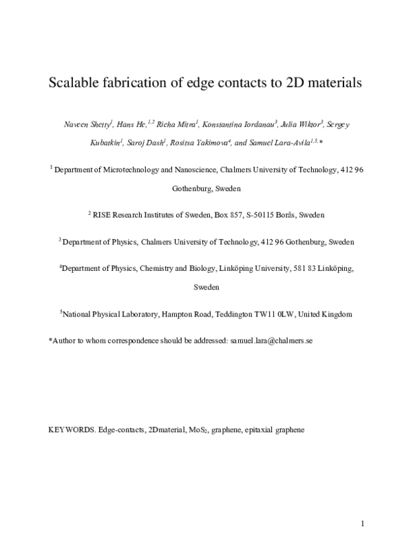 (PDF) Scalable Fabrication of Edge Contacts to 2D Materials ...