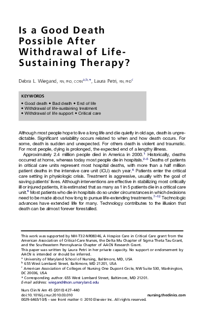 (PDF) Is a Good Death Possible After Withdrawal of Life-Sustaining Therapy?