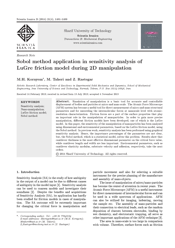 (PDF) Sobol Method Application in Sensitivity Analysis of LuGre Friction Model during 2D ...