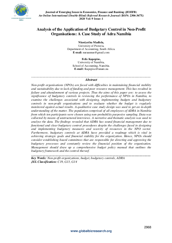(PDF) Analysis of the application of budgetary control in non-profit ...