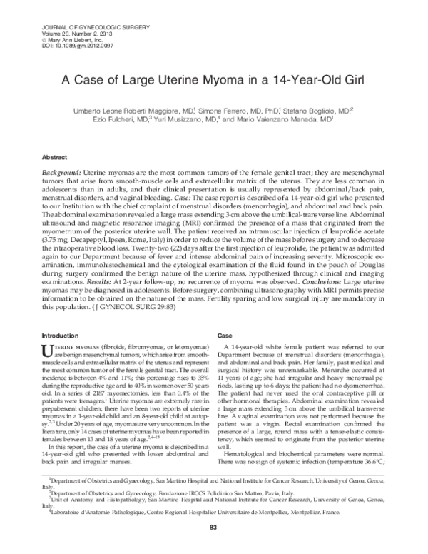 (PDF) A Case of Large Uterine Myoma in a 14-Year-Old Girl