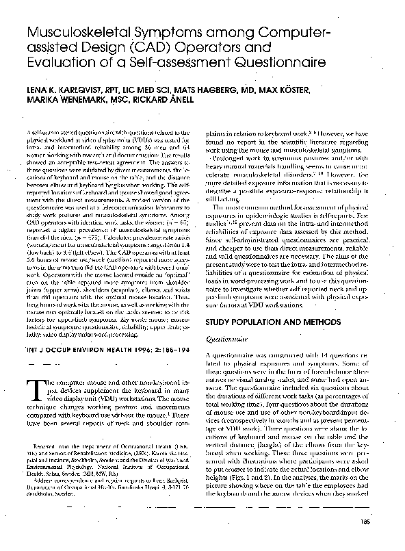(PDF) Musculoskeletal Symptoms among Computer assisted Design (CAD ...
