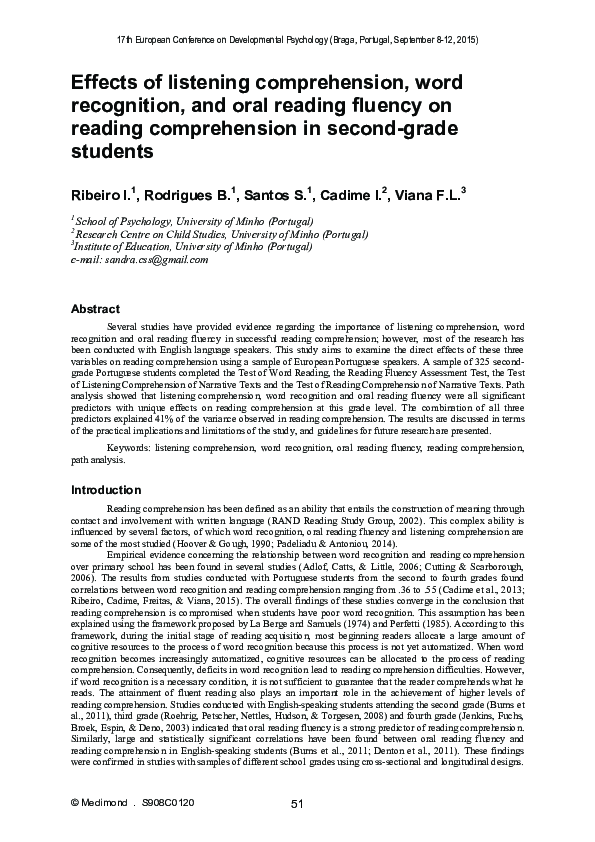 (PDF) Effects of listening comprehension, word recognition, and oral reading fluency on reading ...