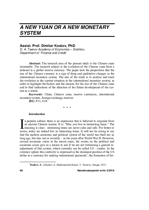 (PDF) A New Yuan or a New Monetary System