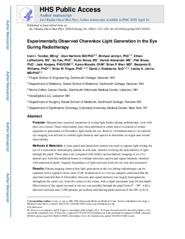 (PDF) Experimentally Observed Cherenkov Light Generation in the Eye ...