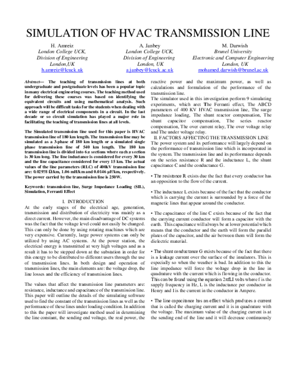 (PDF) Simulation of HVAC Transmission Line