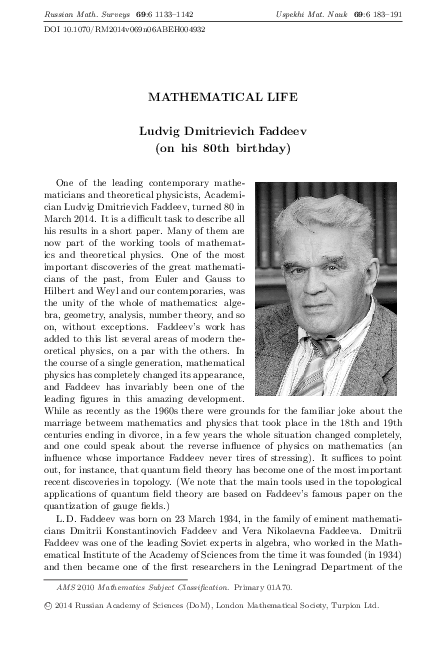(PDF) Ludvig Dmitrievich Faddeev (on his 80th birthday)