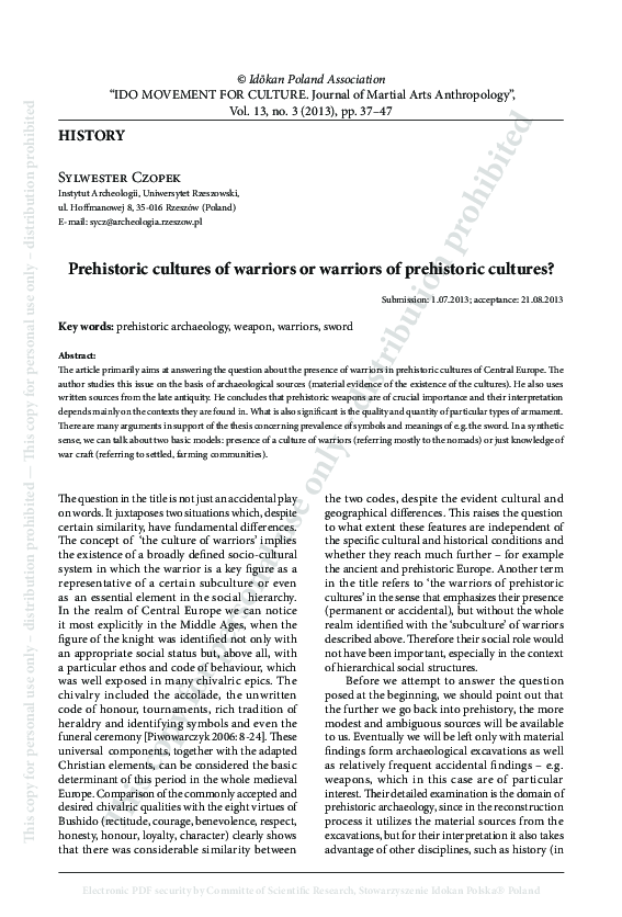 (PDF) Prehistoric cultures of warriors or warriors of prehistoric cultures