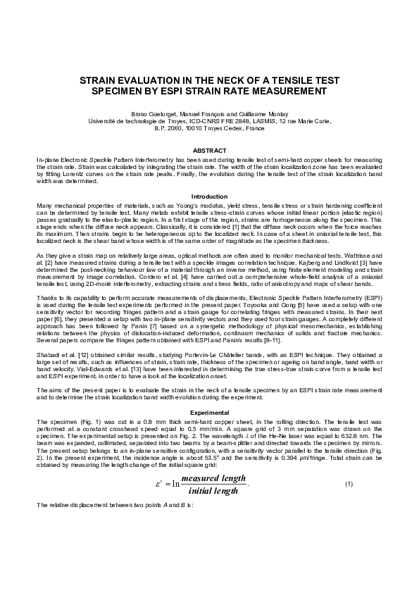 (PDF) Strain evaluation in the neck of a tensile test specimen by ESPI ...