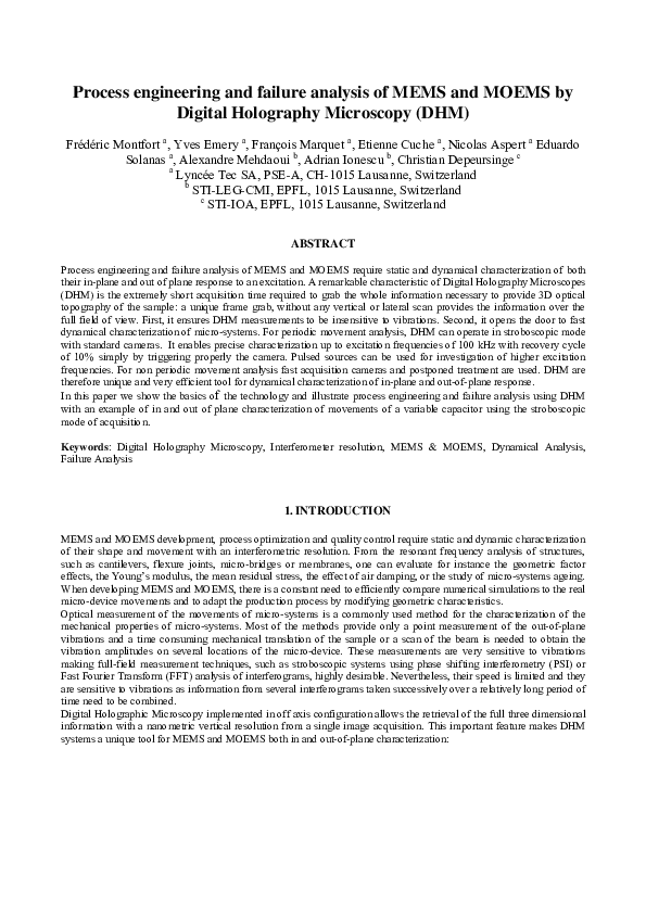 (PDF) Process engineering and failure analysis of MEMS and MOEMS by ...