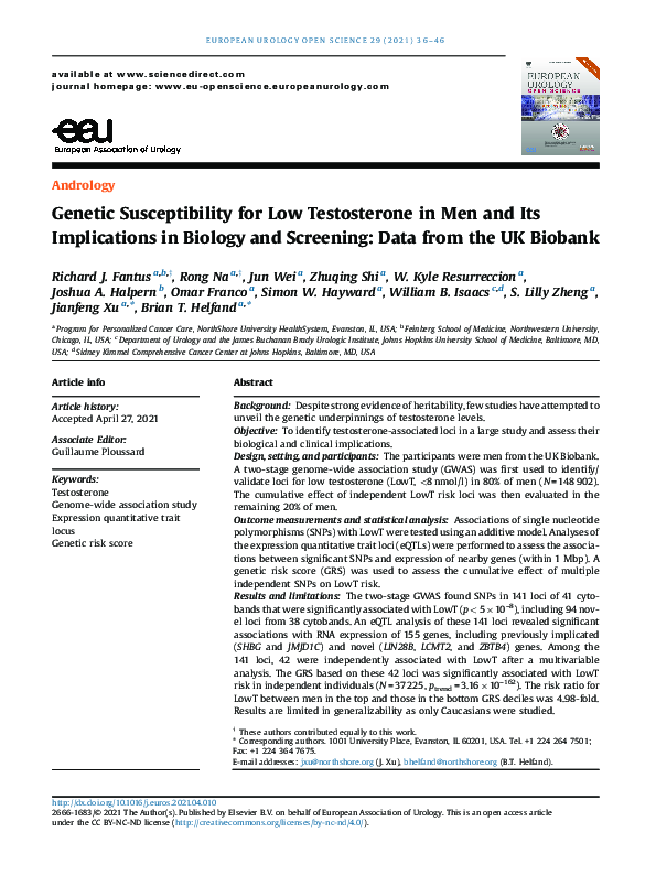 (PDF) Genetic Susceptibility for Low Testosterone in Men and Its ...