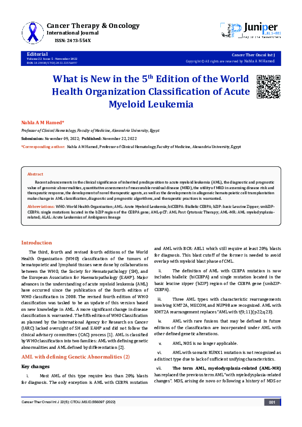 (PDF) What is New in the 5th Edition of the World Health Organization ...