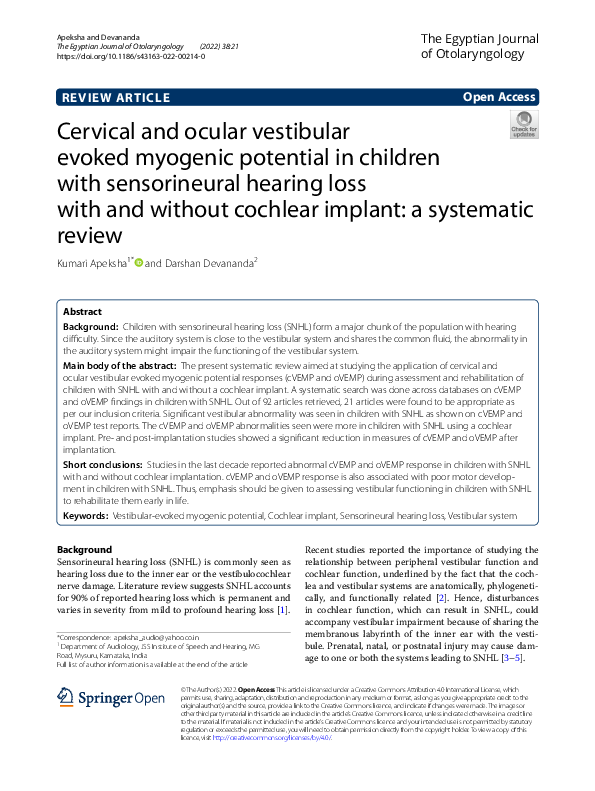 (PDF) Cervical and ocular vestibular evoked myogenic potential in ...