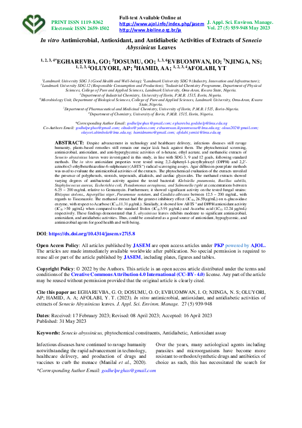 (PDF) In vitro Antimicrobial, Antioxidant, and Antidiabetic Activities ...