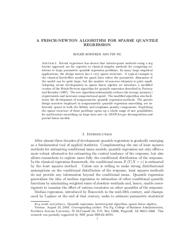 (PDF) A Frisch-Newton Algorithm for Sparse Quantile Regression