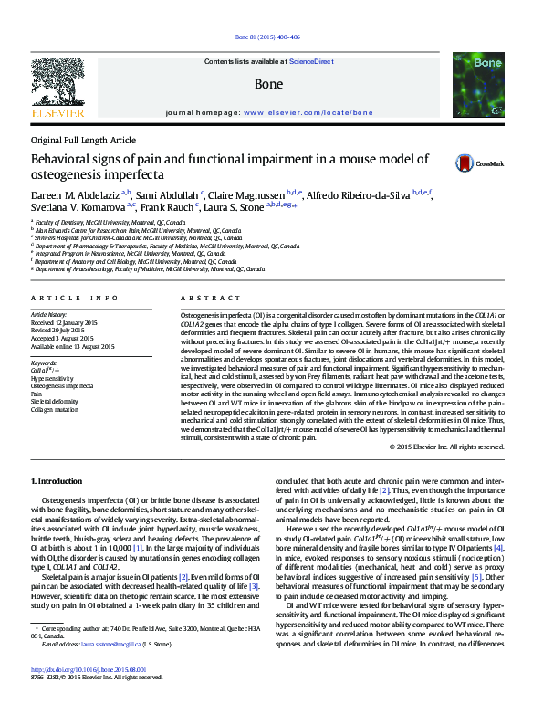(PDF) Behavioral signs of pain and functional impairment in a mouse ...