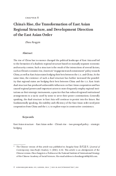 (PDF) 8 China’s Rise, the Transformation of East Asian Regional ...