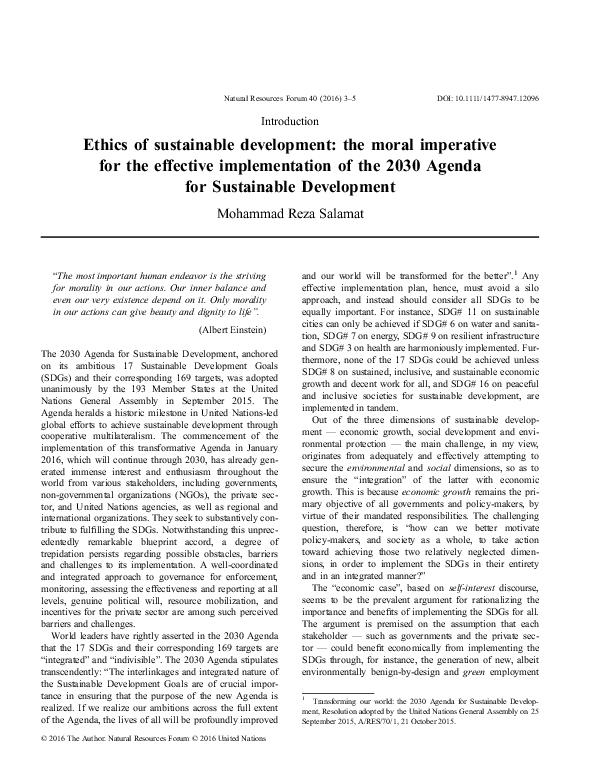 (PDF) Ethics of sustainable development: the moral imperative for the ...