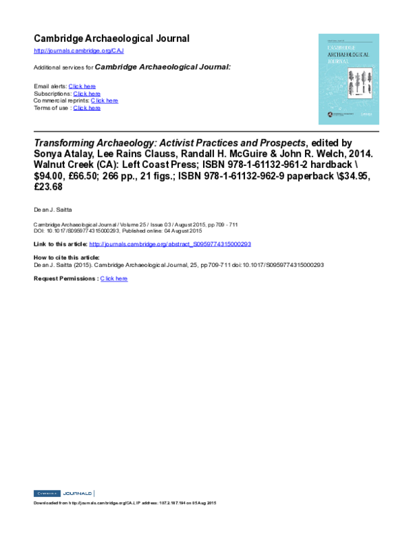 (PDF) Transforming Archaeology: Activist Practices and Prospects, edited by