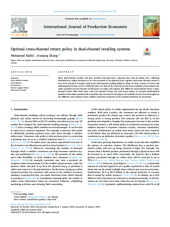 (PDF) Optimal cross-channel return policy in dual-channel retailing systems