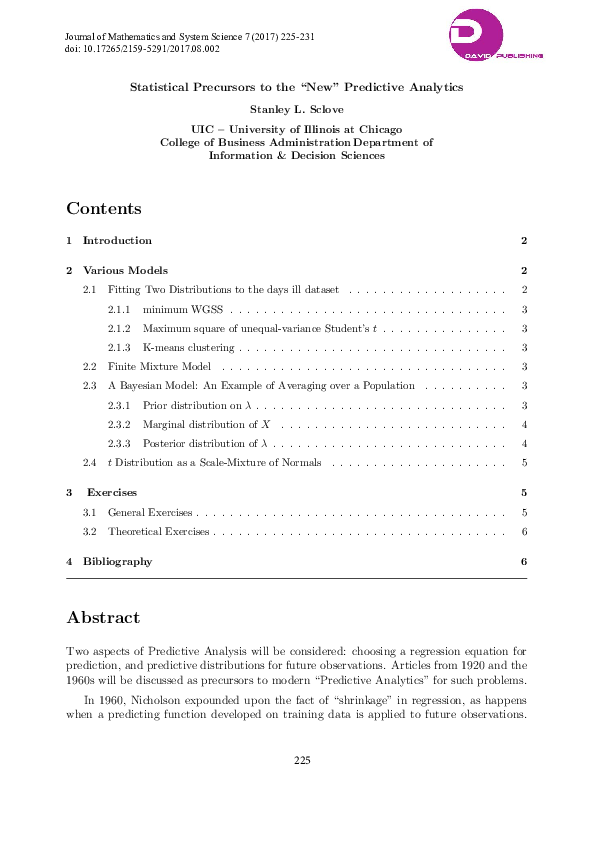 (PDF) Statistical Precursors to the "New" Predictive Analytics