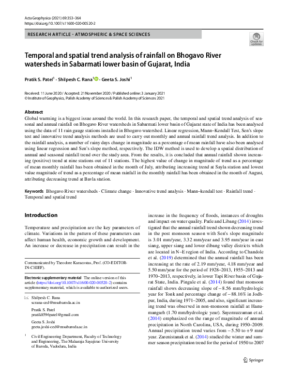 (PDF) Temporal and spatial trend analysis of rainfall on Bhogavo River ...