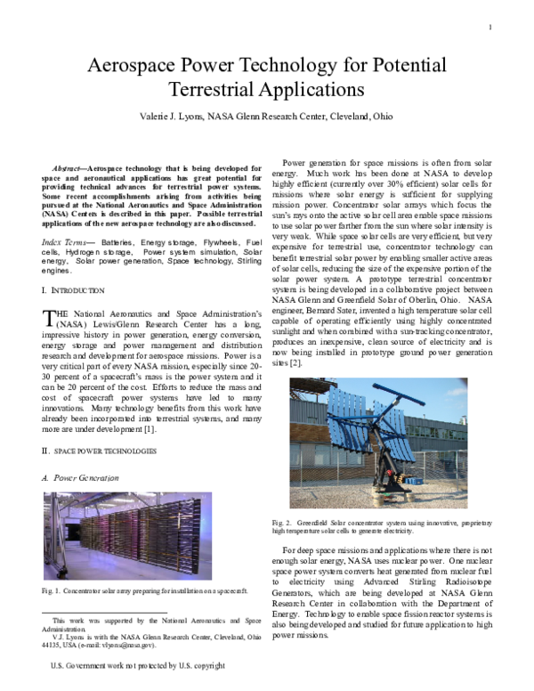 (PDF) Aerospace power technology for potential terrestrial applications ...