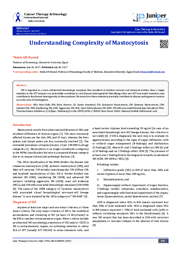 (PDF) Understanding Complexity of Mastocytosis
