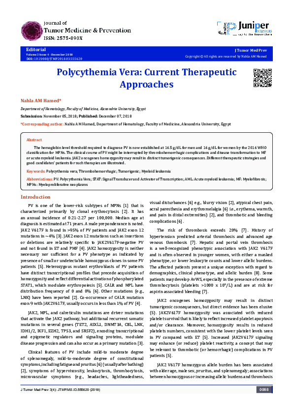 (PDF) Polycythemia Vera: Current Therapeutic Approaches