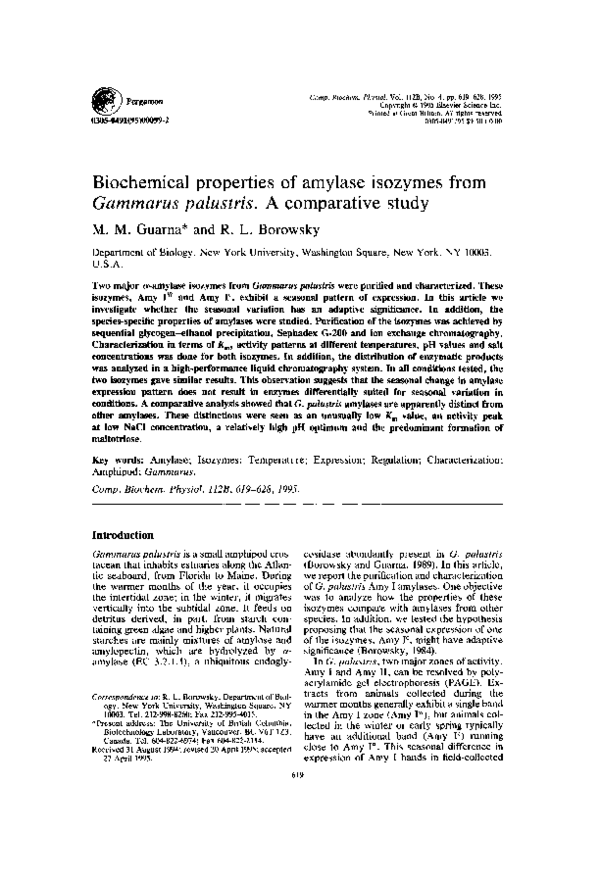 (PDF) Biochemical properties of amylase isozymes from Gammarus palustris. A comparative study ...