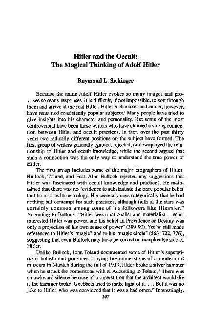 (PDF) Hitler and the Occult: The Magical Thinking of Adolf Hitler