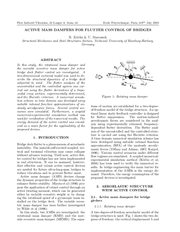 (PDF) Active mass dampers for flutter control of bridges | U. Starossek - Academia.edu