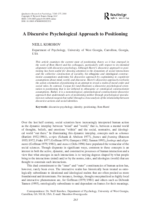 (PDF) A Discursive Psychological Approach to Positioning