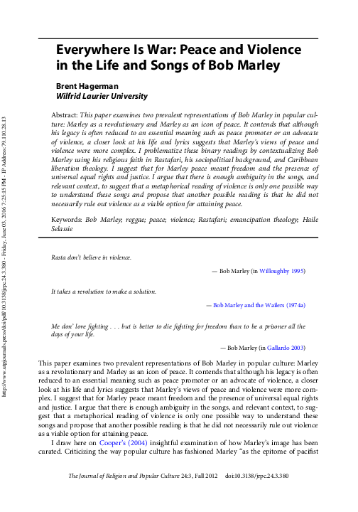 (PDF) Everywhere Is War: Peace and Violence in the Life and Songs of ...