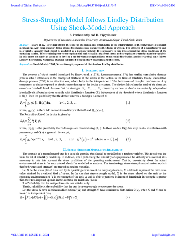 (PDF) Stress-Strength Model follows Lindley Distribution Using Shock-Model Approach ...