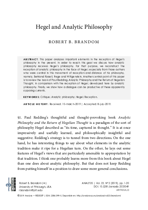(PDF) Hegel y la filosofía analítica | Robert Brandom - Academia.edu