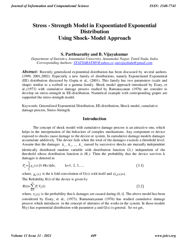 (PDF) Stress -Strength Model in Expoentiated Exponential Distribution ...